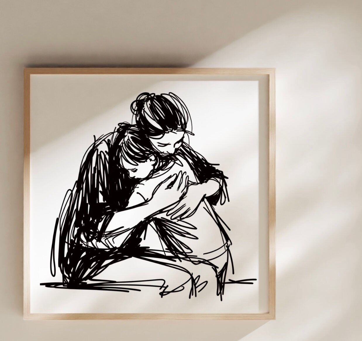Mother and Child Ink Sketch Printable, Family Love Wall Art (digital ...