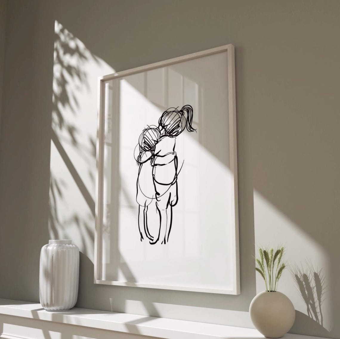 Sister Love Line Art | Minimalist Hug Drawing, A4 A3 Printable, Perfect ...