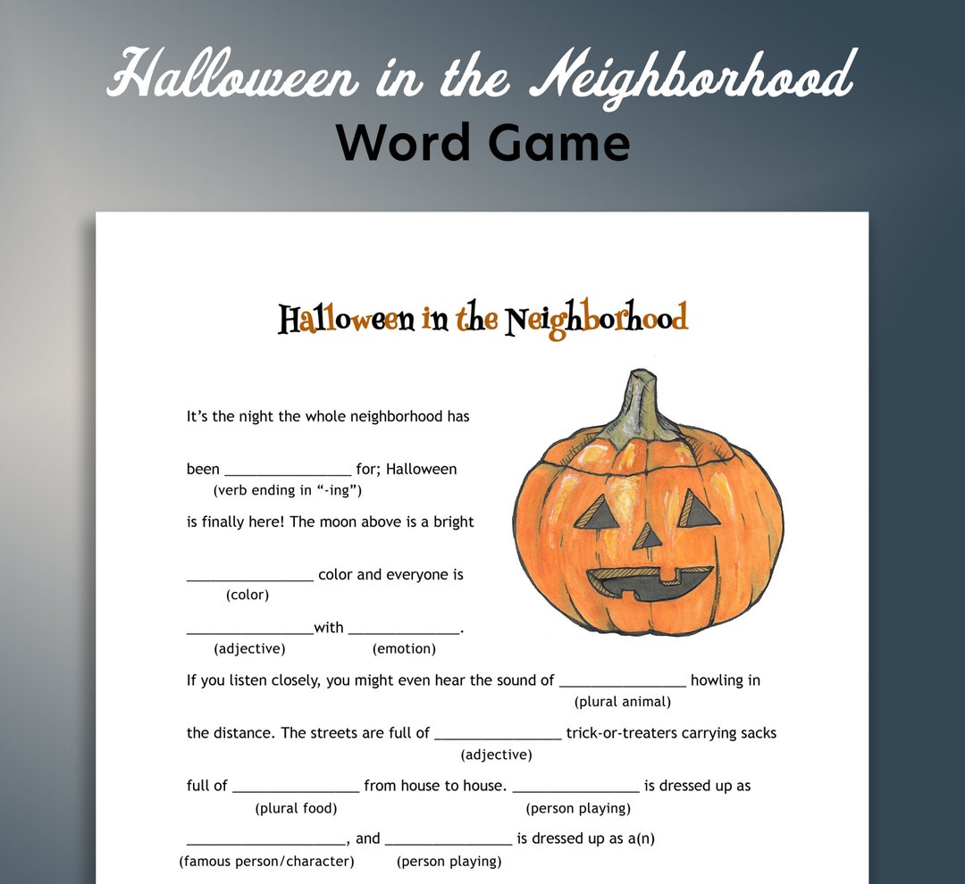 Mad Libs-style Halloween Word Game | "halloween in the Neighborhood" Digital Download ...