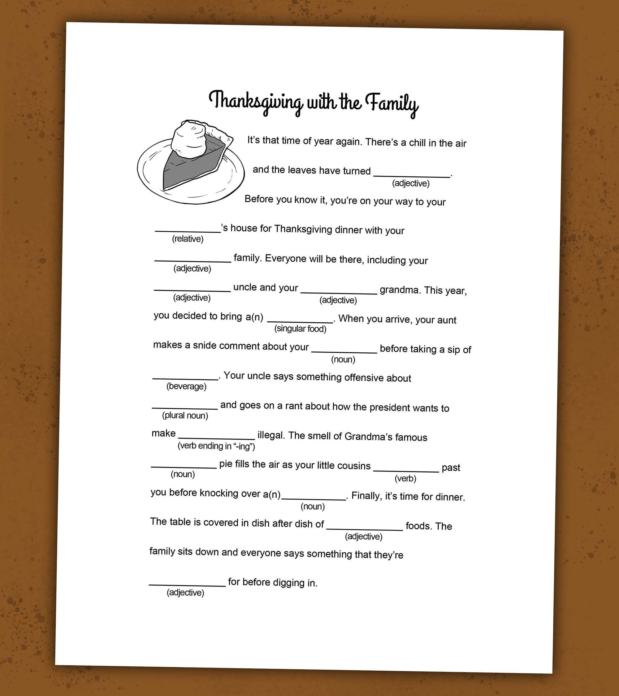 Mad Libs-style Thanksgiving Word Game | "thanksgiving With the Family ...