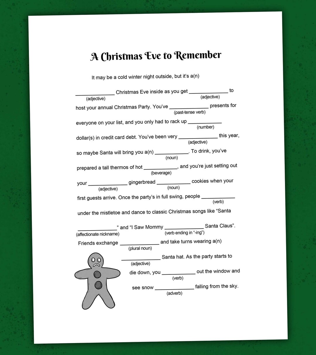 Mad Libs-style Christmas Game | "a Christmas Eve to Remember" Digital ...