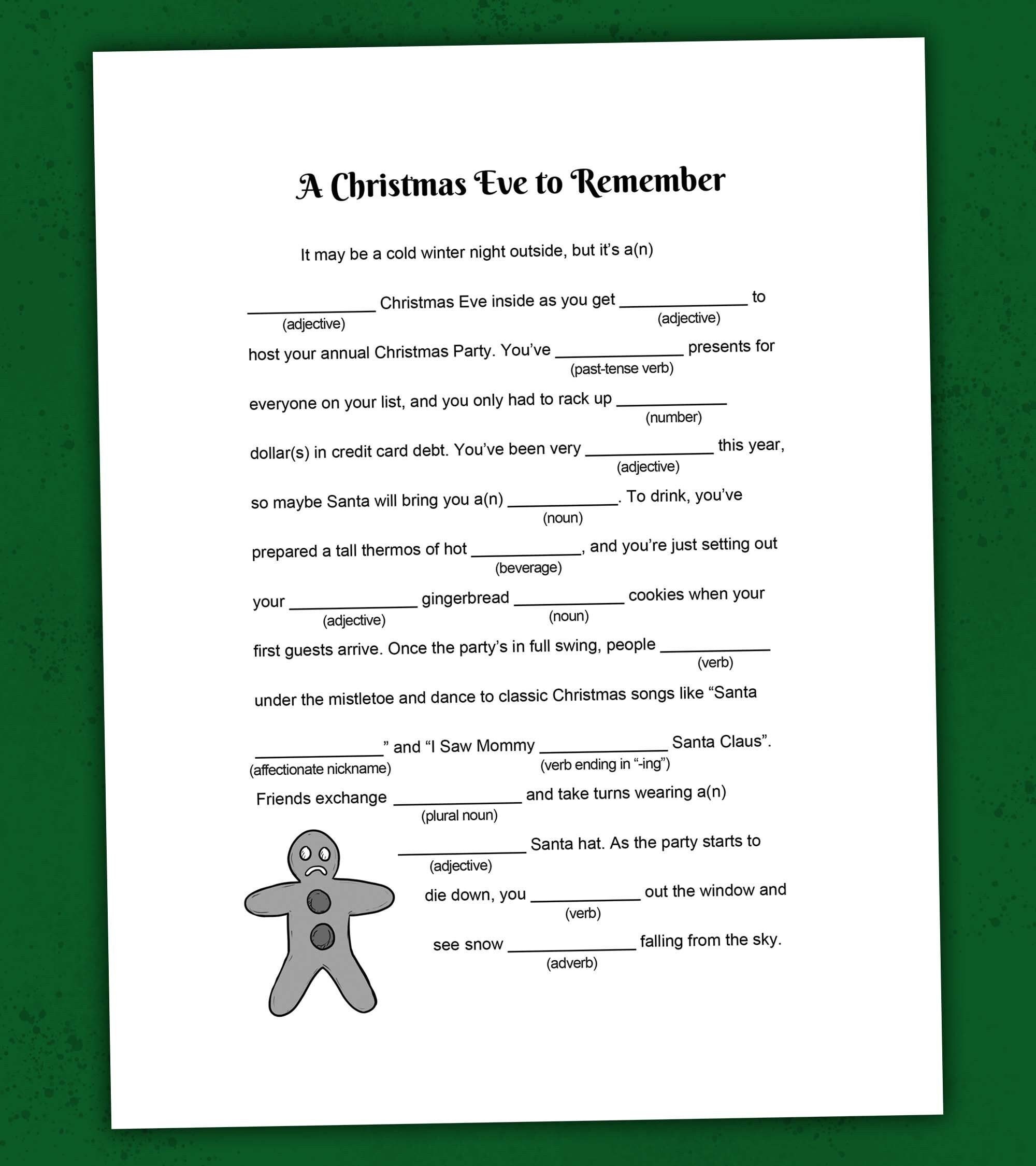 Mad Libs-style Christmas Game | "a Christmas Eve to Remember" Digital ...
