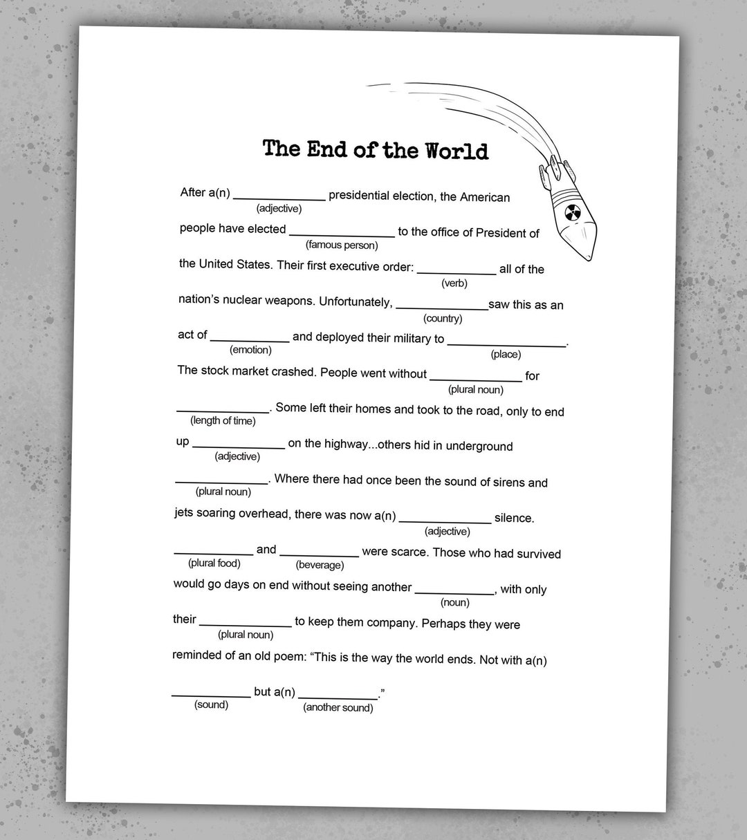 Mad Libs-style "end of the World" Word Game | Digital Download | Office ...