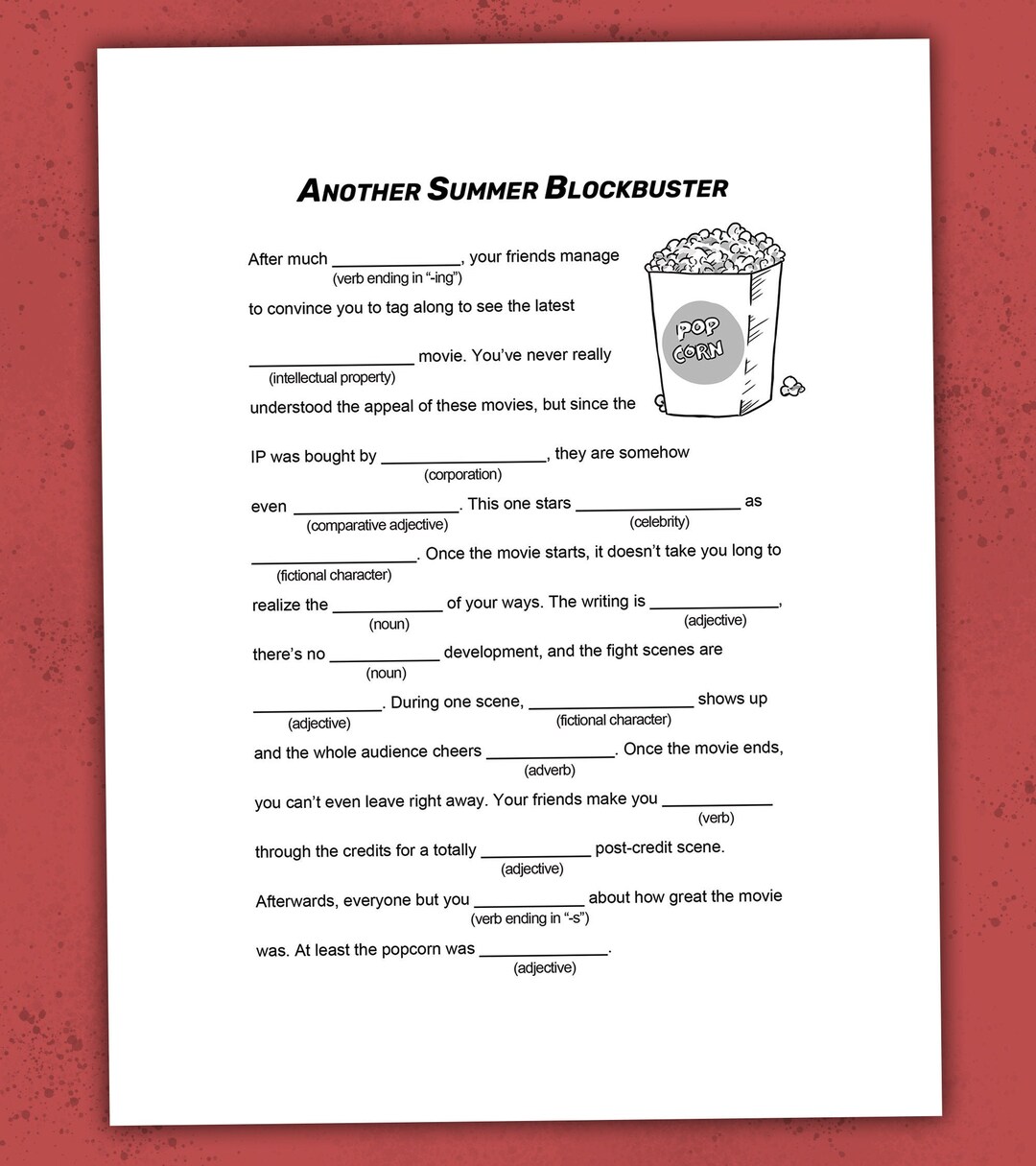 Mad Libs-style Summer Word Game | "another Summer Blockbuster ...