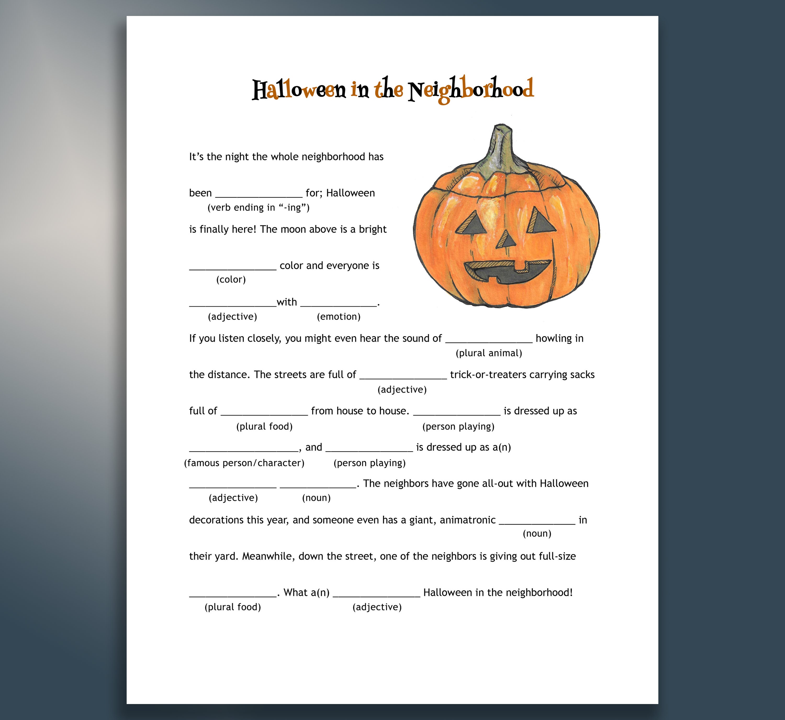 Mad Libs-style Halloween Word Game | "halloween in the Neighborhood ...