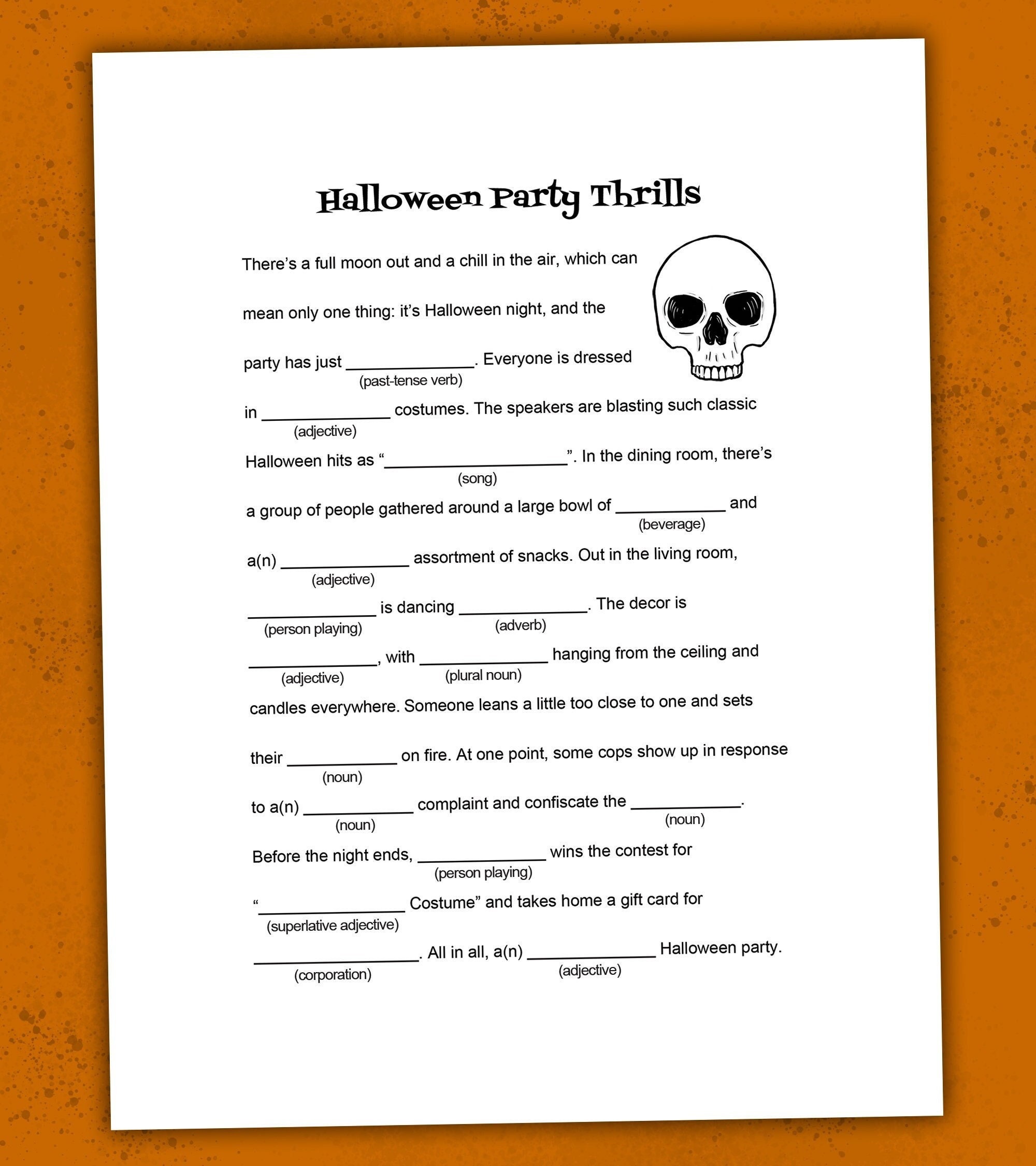 Mad Libs-style Halloween Word Game halloween Party Thrills Digital ...