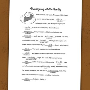 Mad Libs-style Thanksgiving Word Game | "thanksgiving With the Family ...