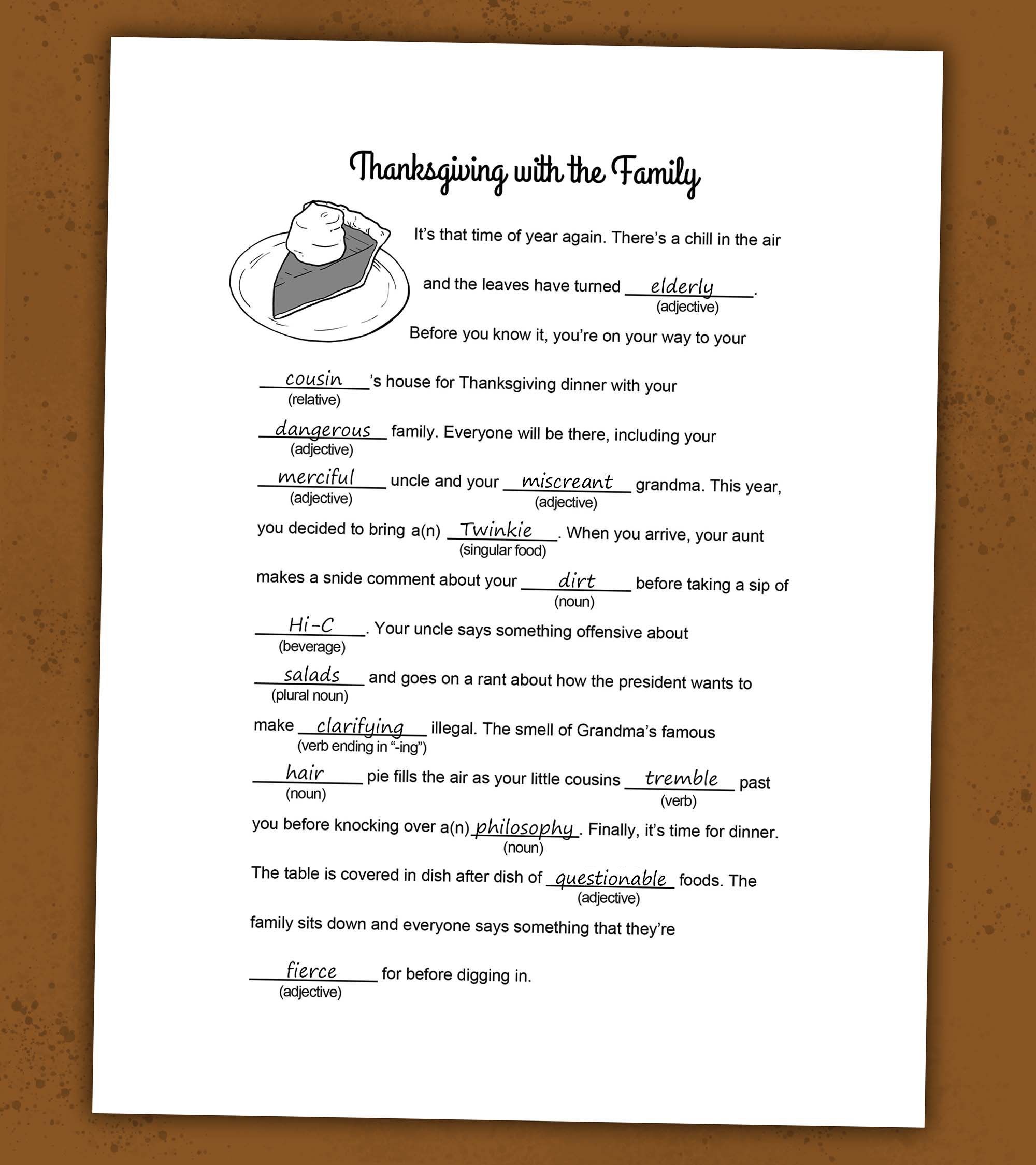 Mad Libs-style Thanksgiving Word Game | "thanksgiving With the Family ...