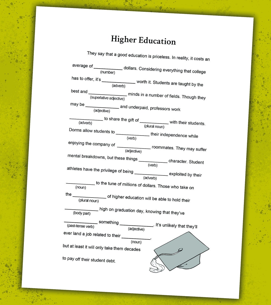 Higher Education Word Game | Funny Mad Libs-style Game for Teens ...