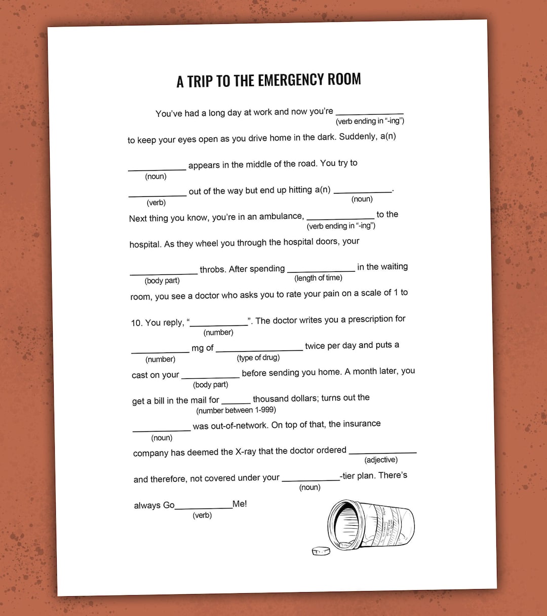 Mad Libs-style Hospital Word Game | "a Trip to the Emergency Room ...
