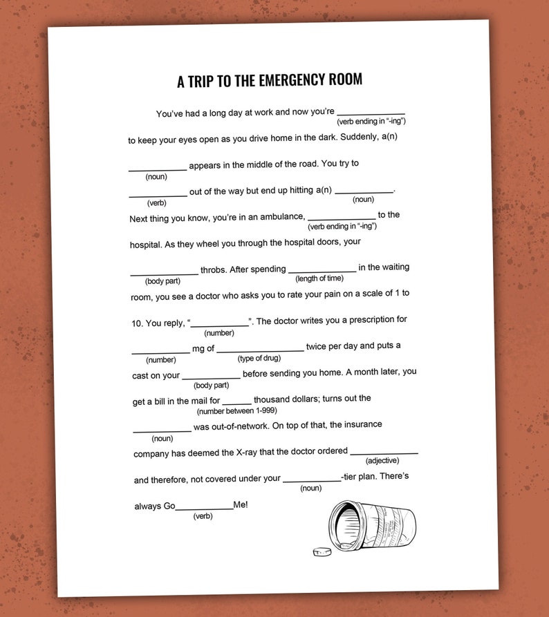 Mad Libs-style Hospital Word Game | "a Trip to the Emergency Room ...