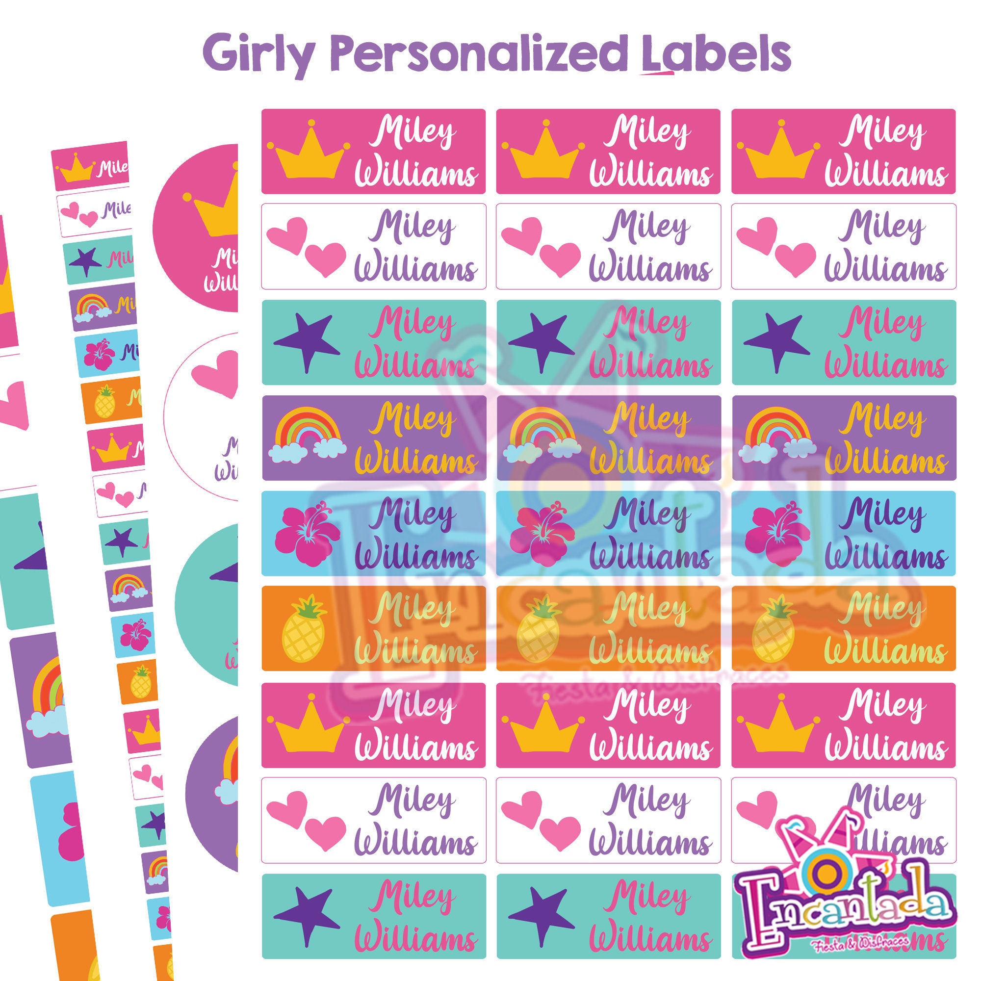 Personalized Girly Labels School Labels Candy Labels - Etsy UK