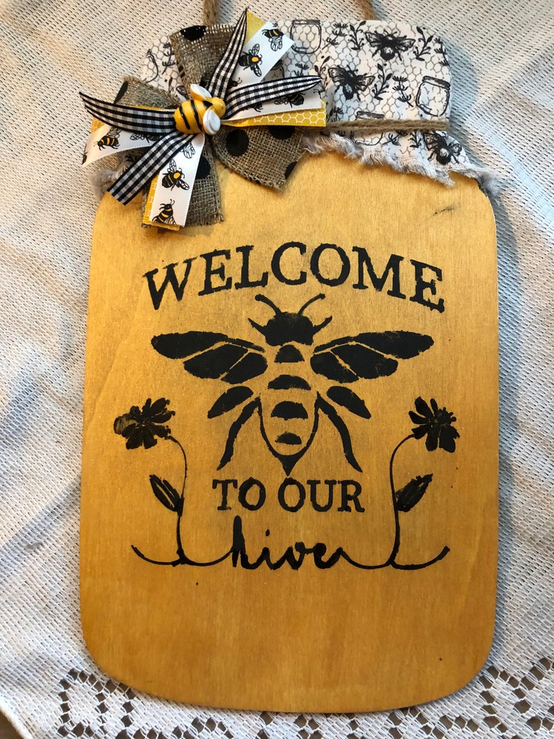 Bee / Honey Jar Themed Wooden Sign - Etsy