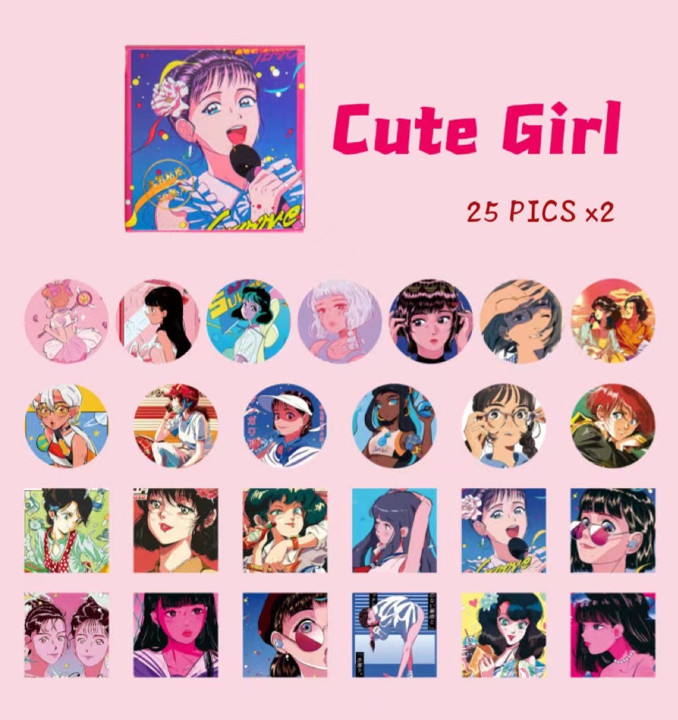 50 Pc Boxed Sticker , Anime Girl Sticker, 90's Anime Girl Sticker ...
