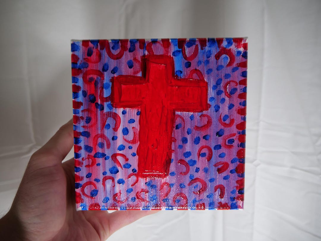 Colorful Hand Painted Canvas Christian Red Cross Art - Etsy