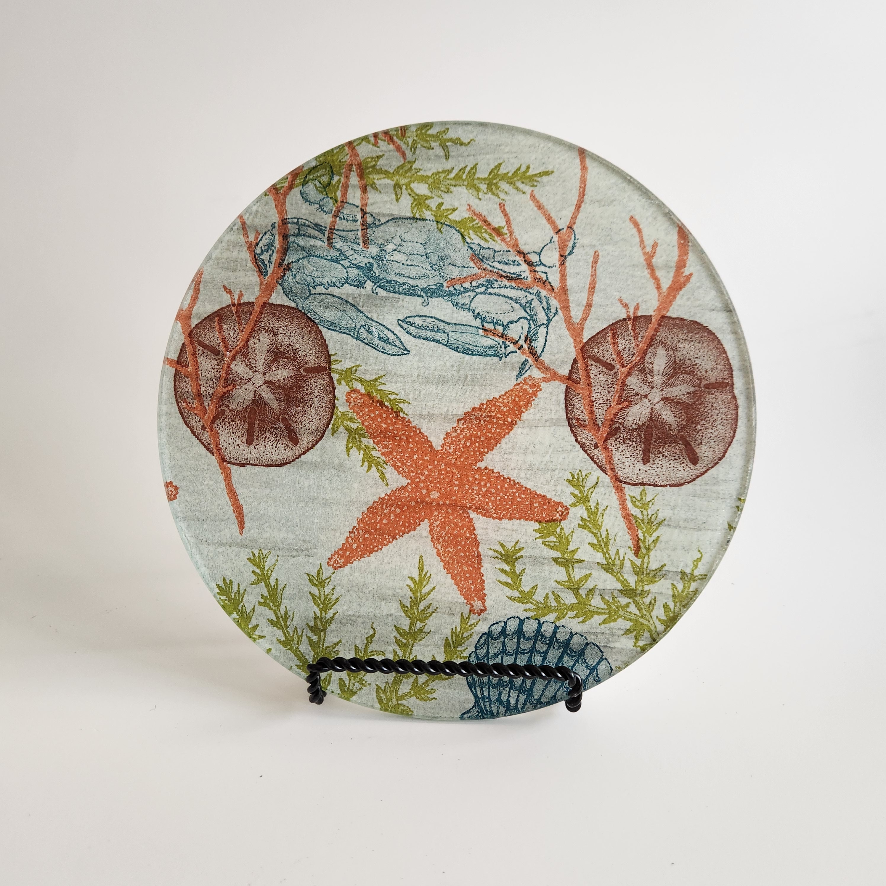 8 Inch Round Beach Ocean Themed Glass Vanity Tray - Etsy