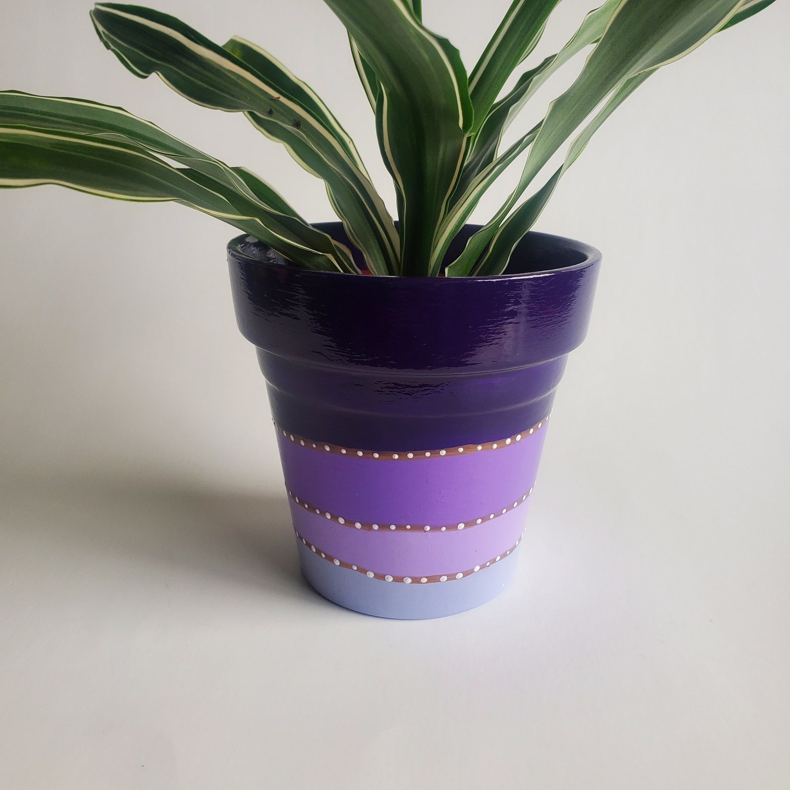 Purple Striped Flower Pot 4 Hand Painted Planter - Etsy