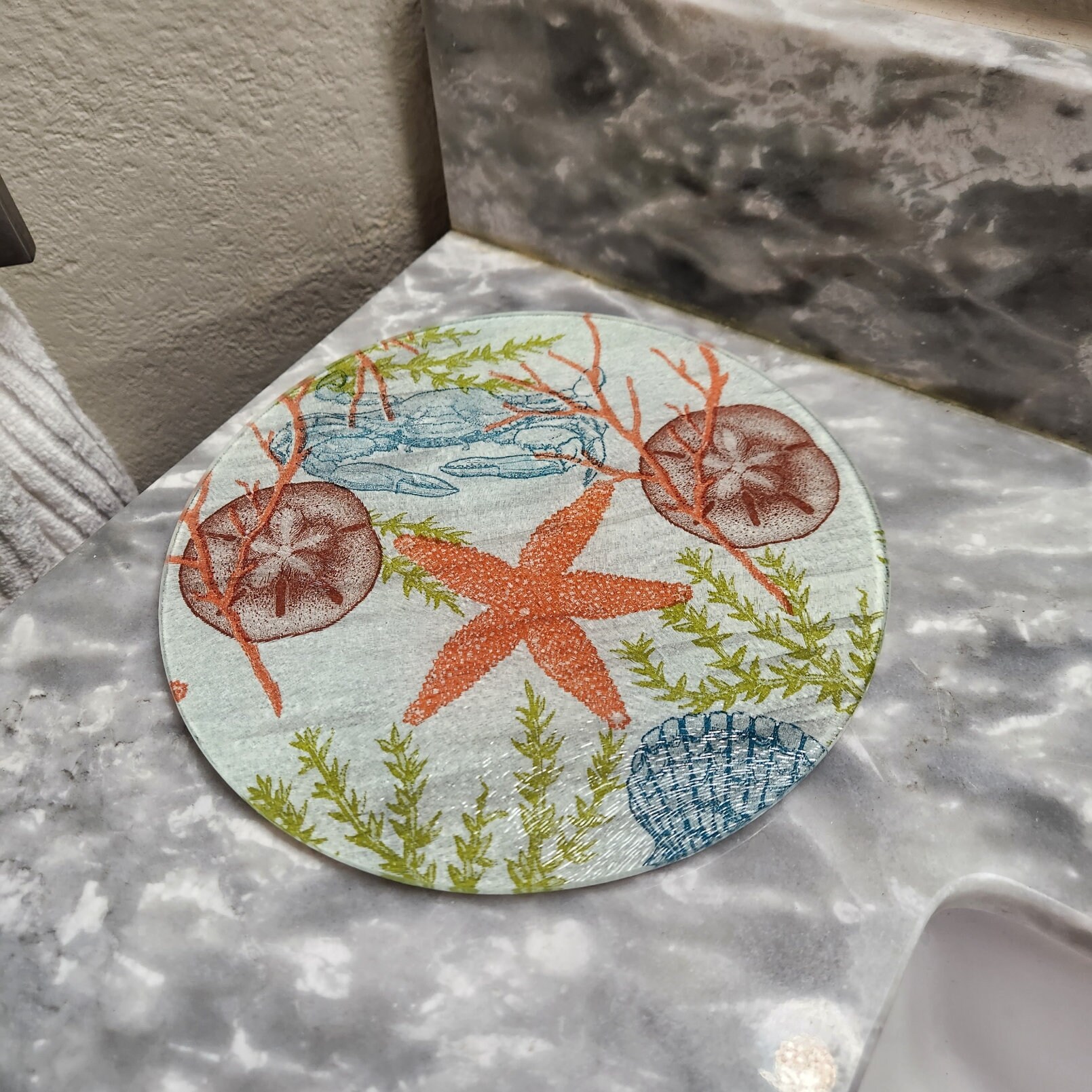 8 Inch Round Beach Ocean Themed Glass Vanity Tray - Etsy