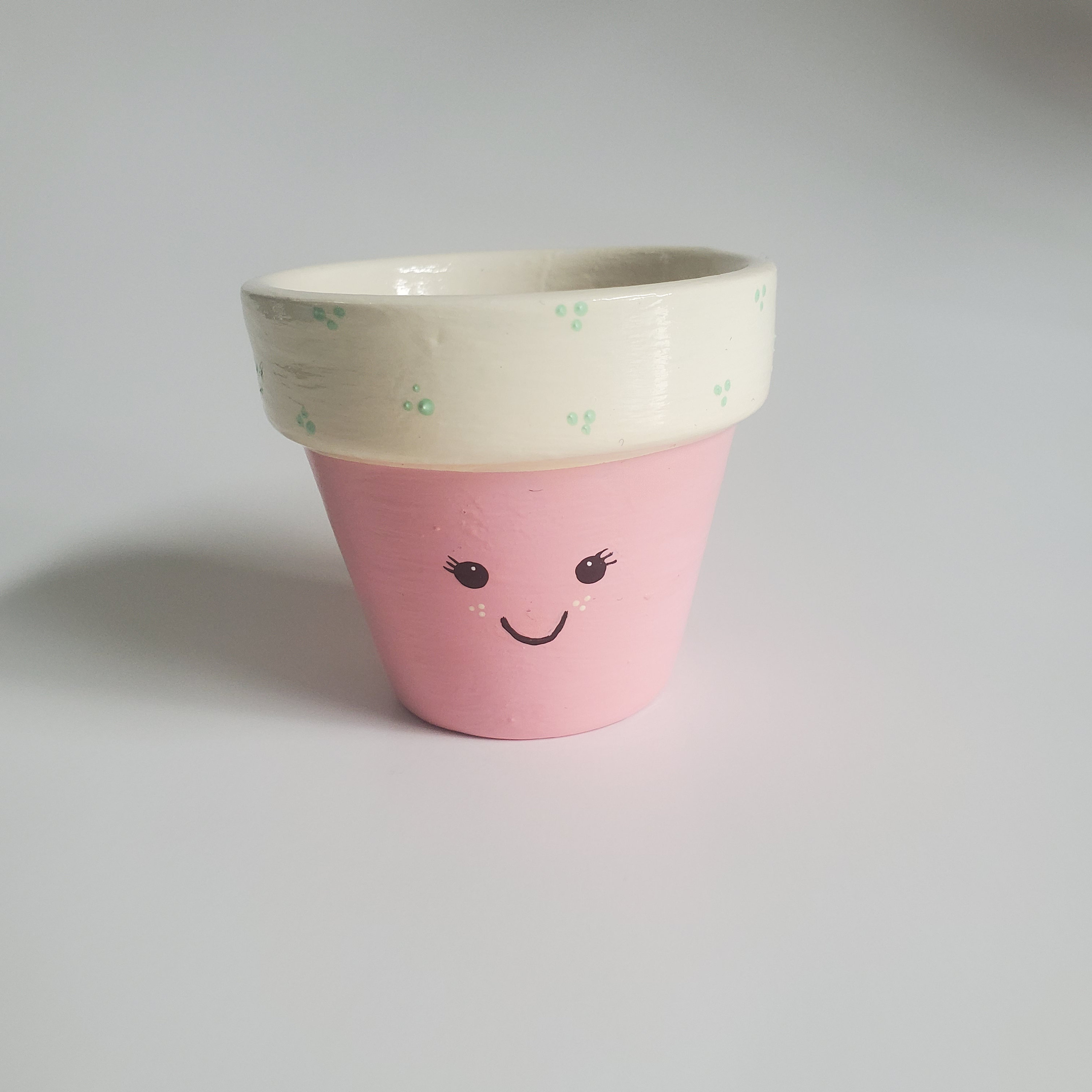 Tiny Pink and Cream Happy Face Flower Pot Planter Hand Painted 2.75" - Etsy