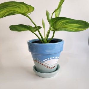 Blue and Sea Green Waves Planter Flower Pot 4.5" - Etsy