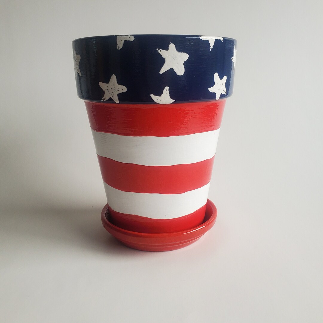 American Flag Inspired Hand Painted Flower Pot - Etsy