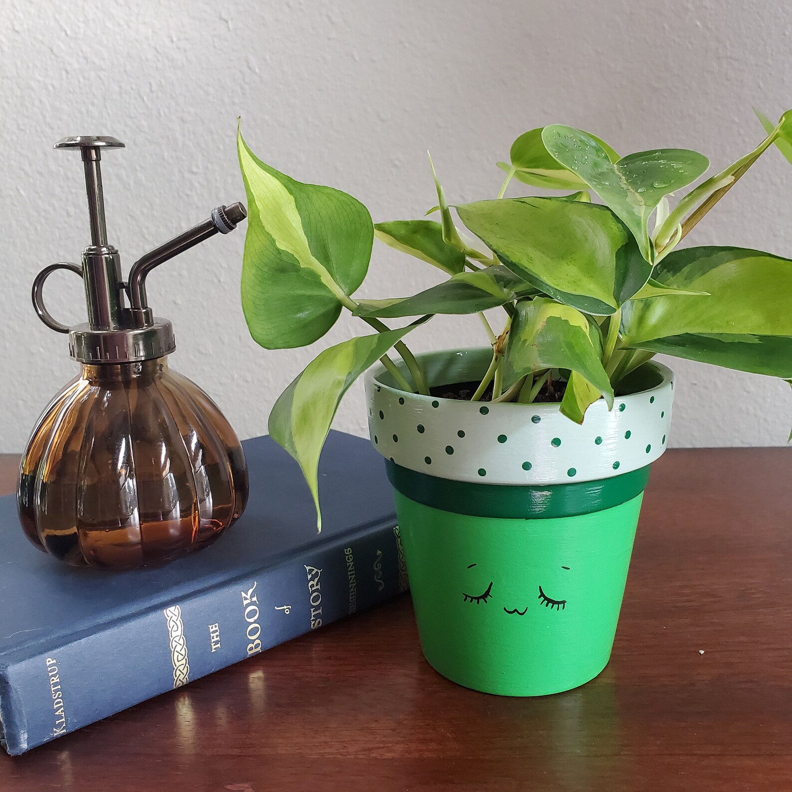 Hand Painted Green Happy Face Flower Pot 4" - Etsy