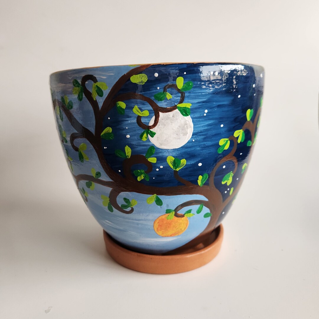 Yin Yang Tree of Life Flower Pot Planter 7.5" Hand Painted - Etsy