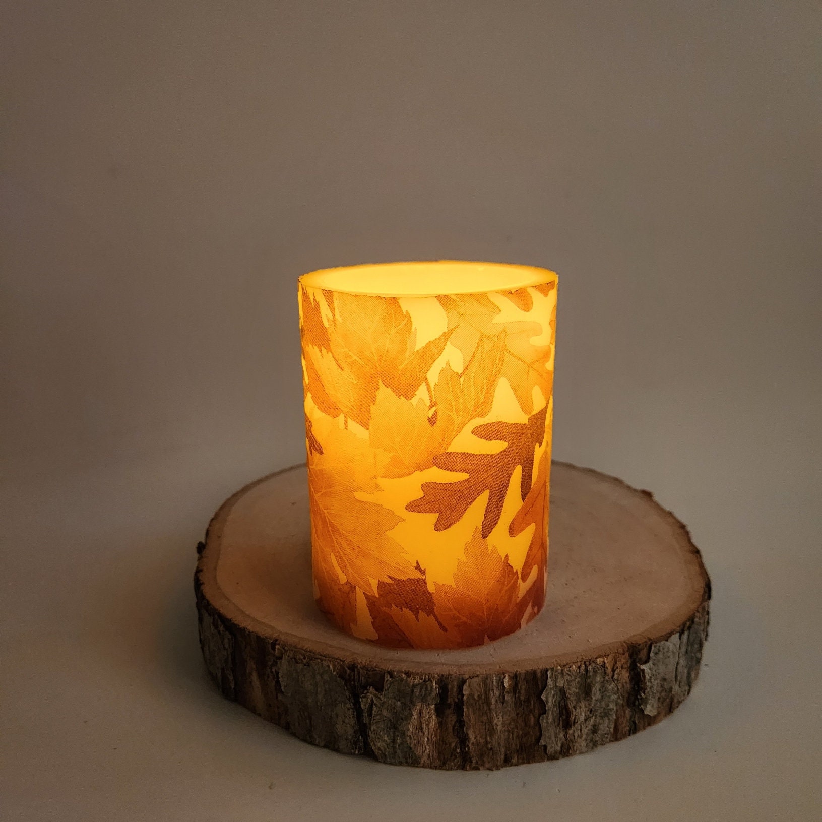 Fall Autumn LED Flameless Wax Pillar Candle Fall Leaves - Etsy
