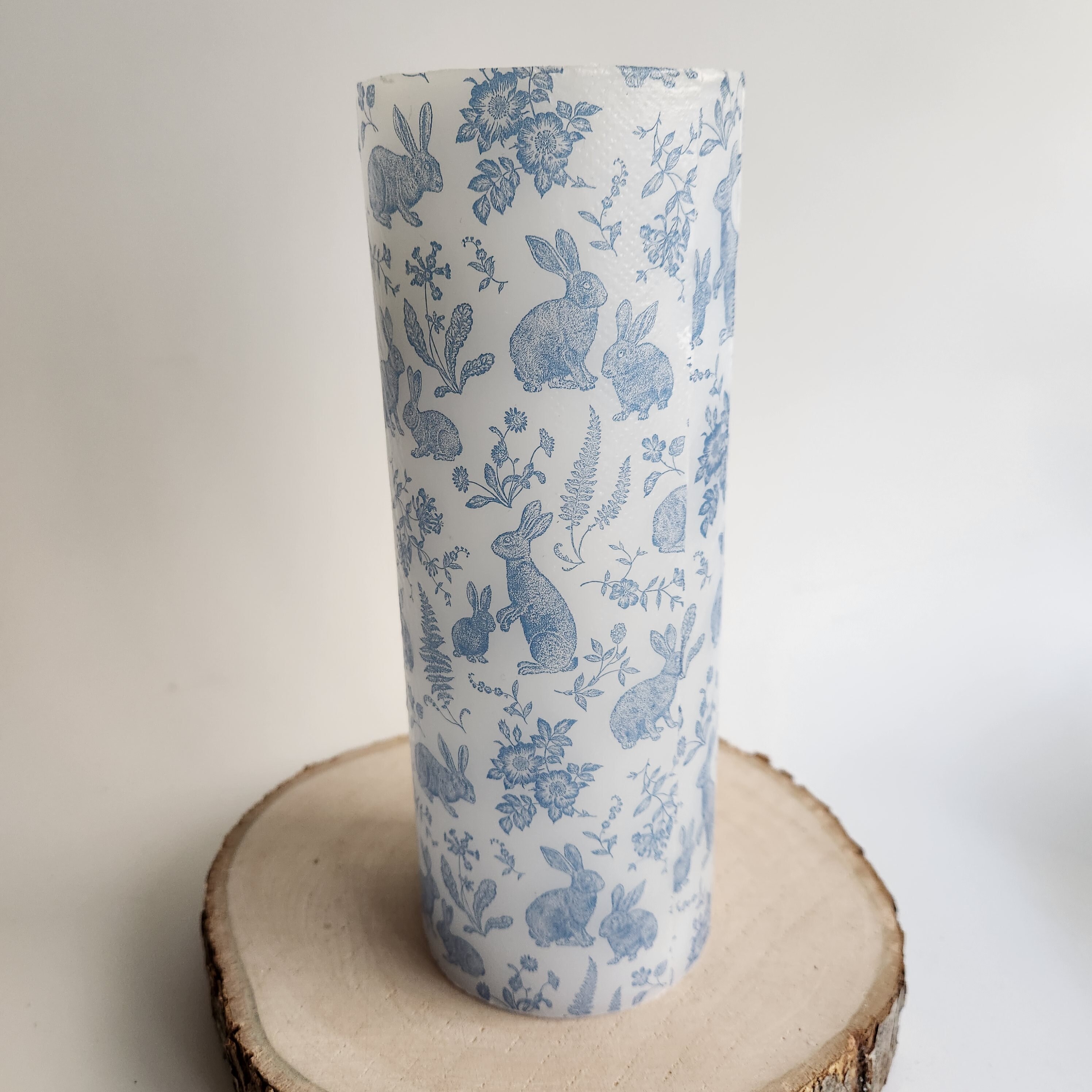 Easter LED Flameless Wax Pillar Candle Blue Bunnies on White - Etsy