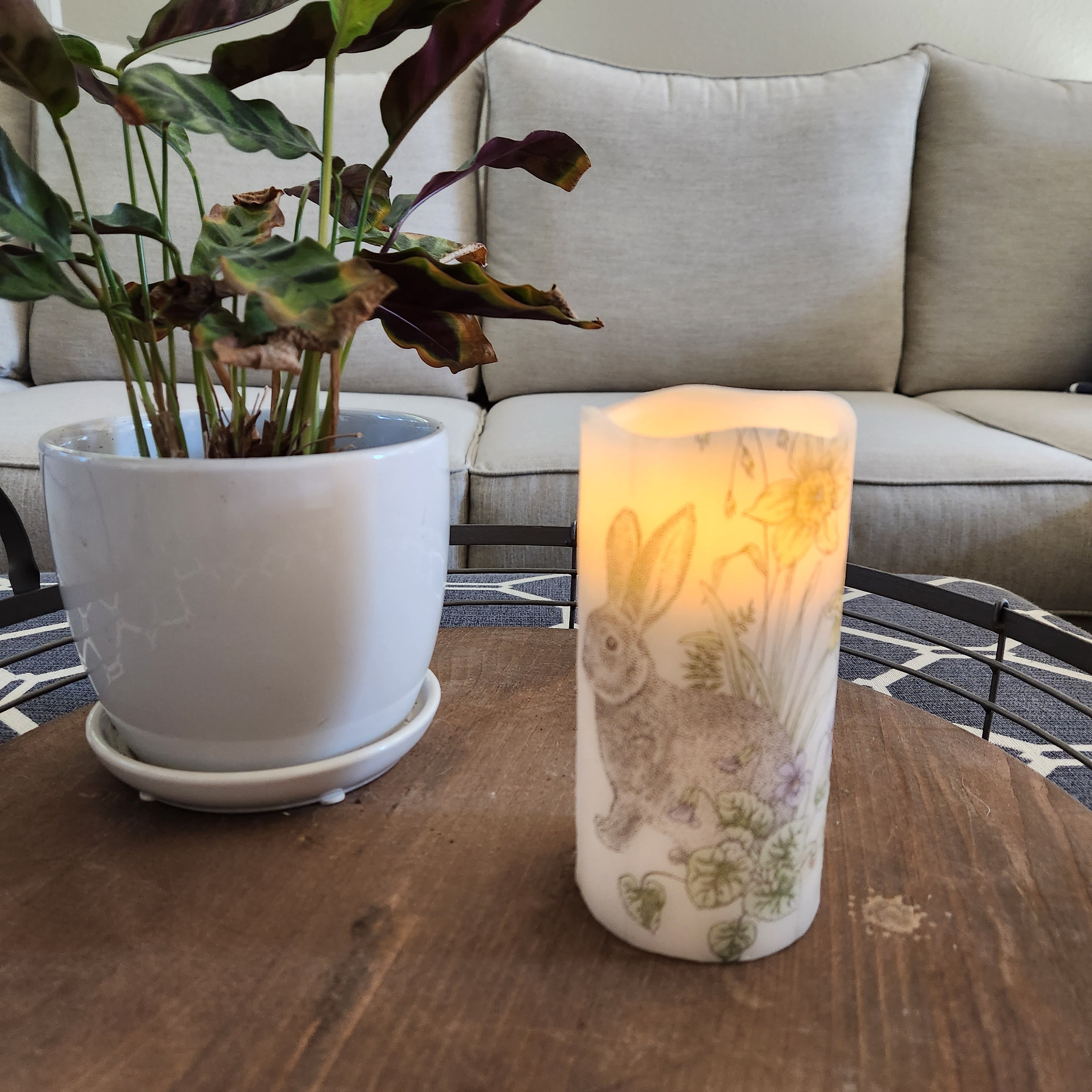 Easter Bunny LED Flameless Wax Pillar Candle - Etsy