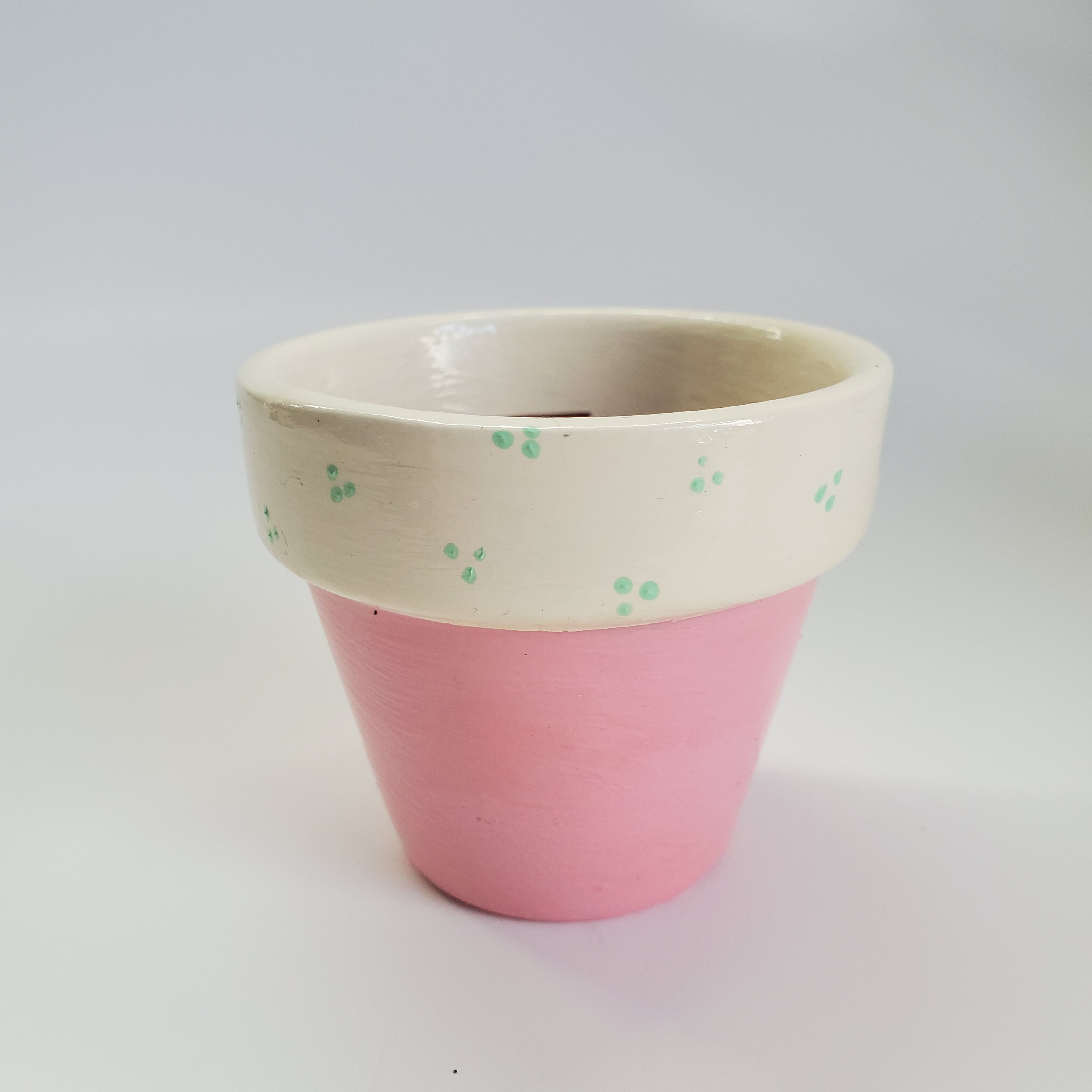Tiny Pink and Cream Polka Dot Flower Pot Planter Hand Painted 2.75 ...
