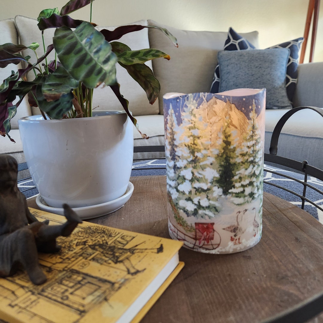 Christmas LED Candle Snowy Barn Scene - Etsy