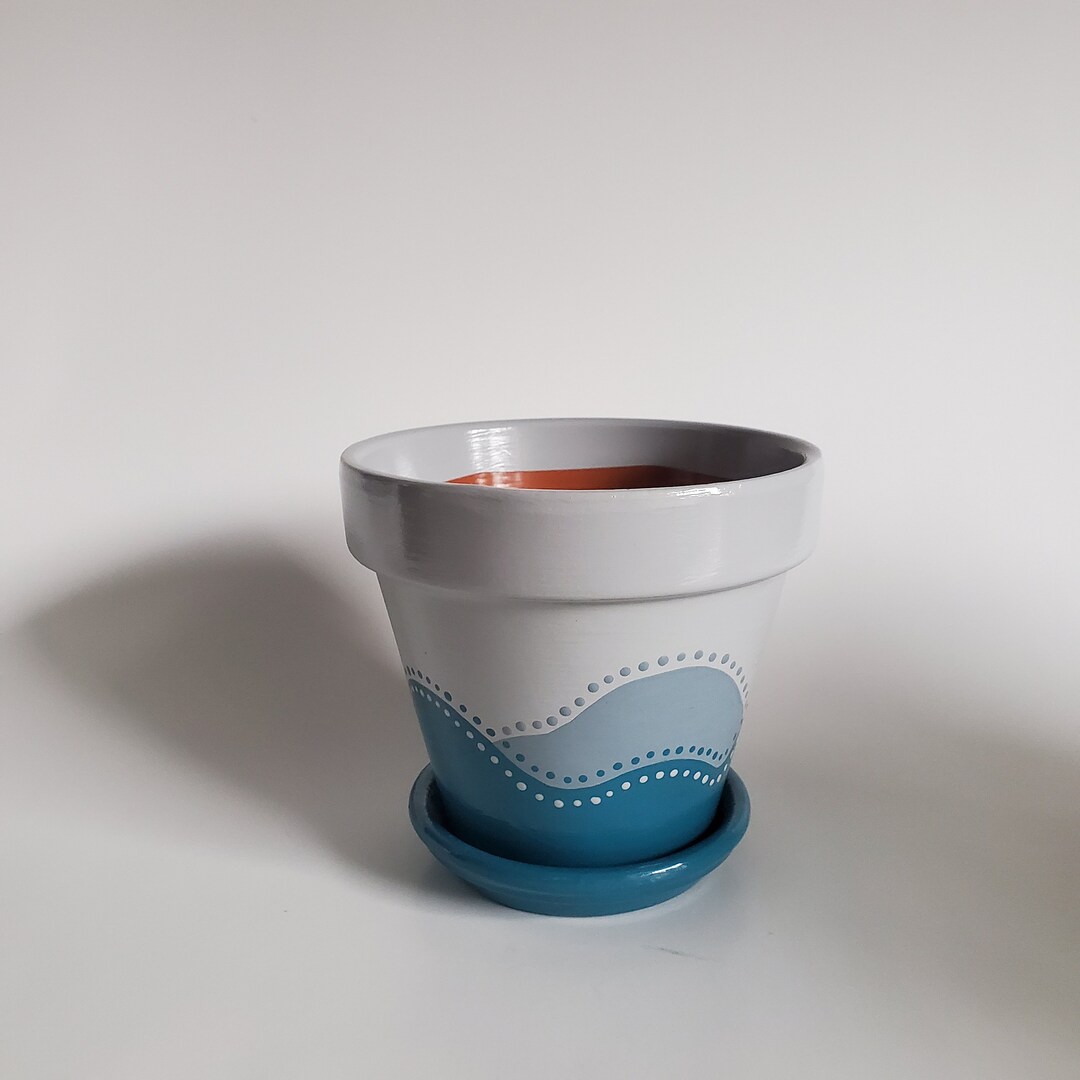 Gray and Blue Waves Planter Flower Pot 4.5" - Etsy