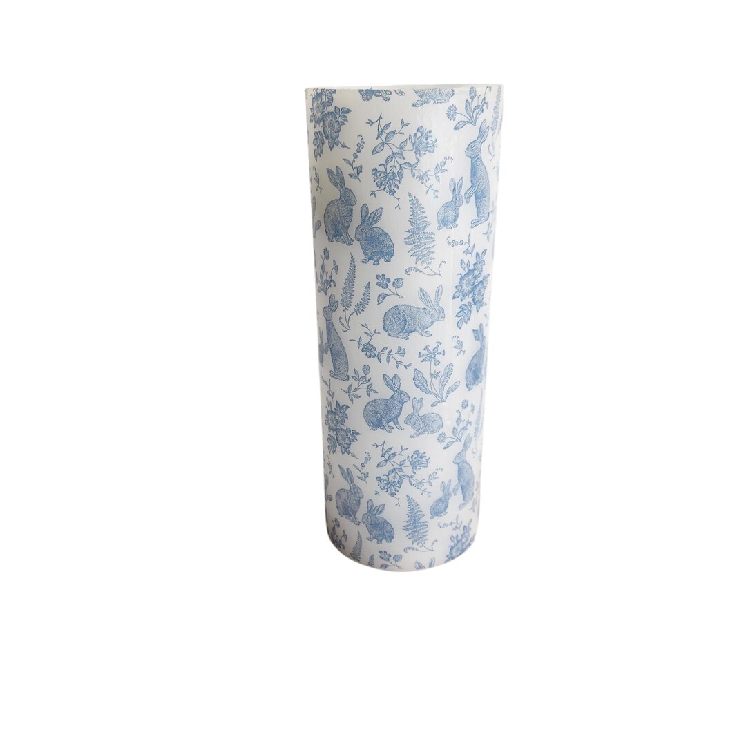 Easter LED Flameless Wax Pillar Candle Blue Bunnies on White - Etsy