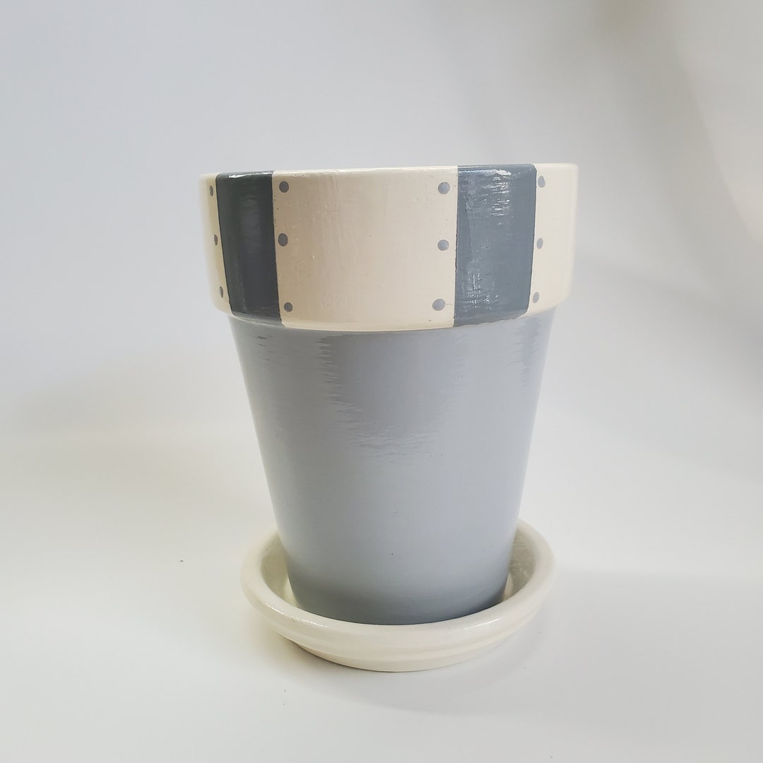 Gray and Cream Hand Painted Flower Pot Planter 4.5" - Etsy