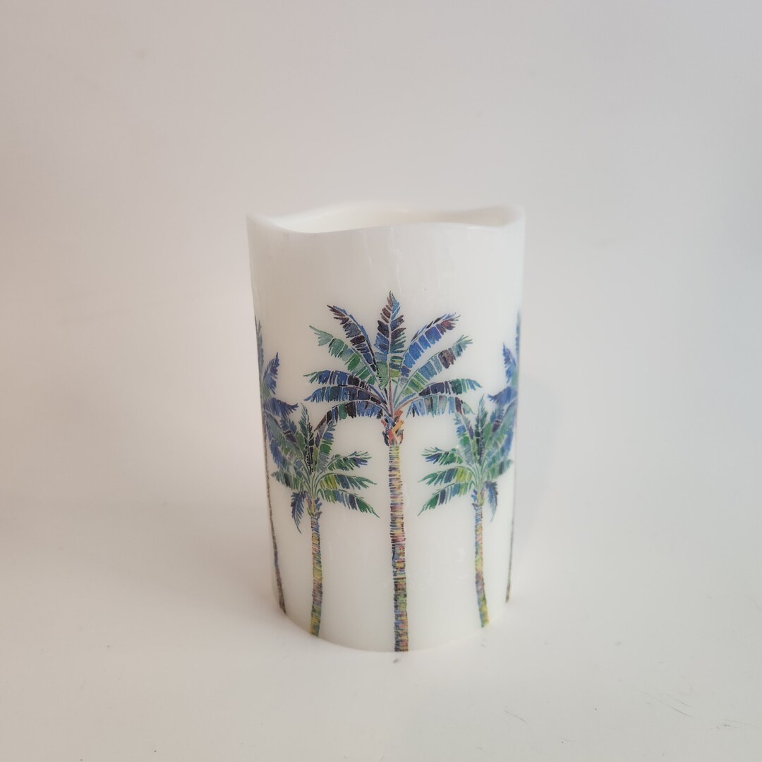 Tropical Palm Tree LED Flameless Wax Pillar Candle - Etsy