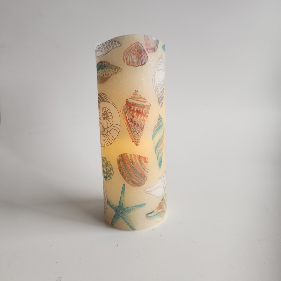 Seashell Beach Ocean LED Flameless Wax Pillar Candle - Etsy
