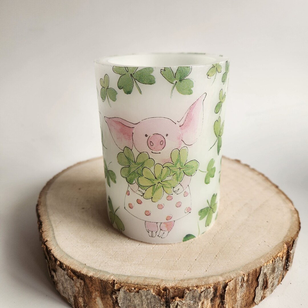 Cute Little Pigs With Clover LED Flameless Wax Pillar Candle - Etsy