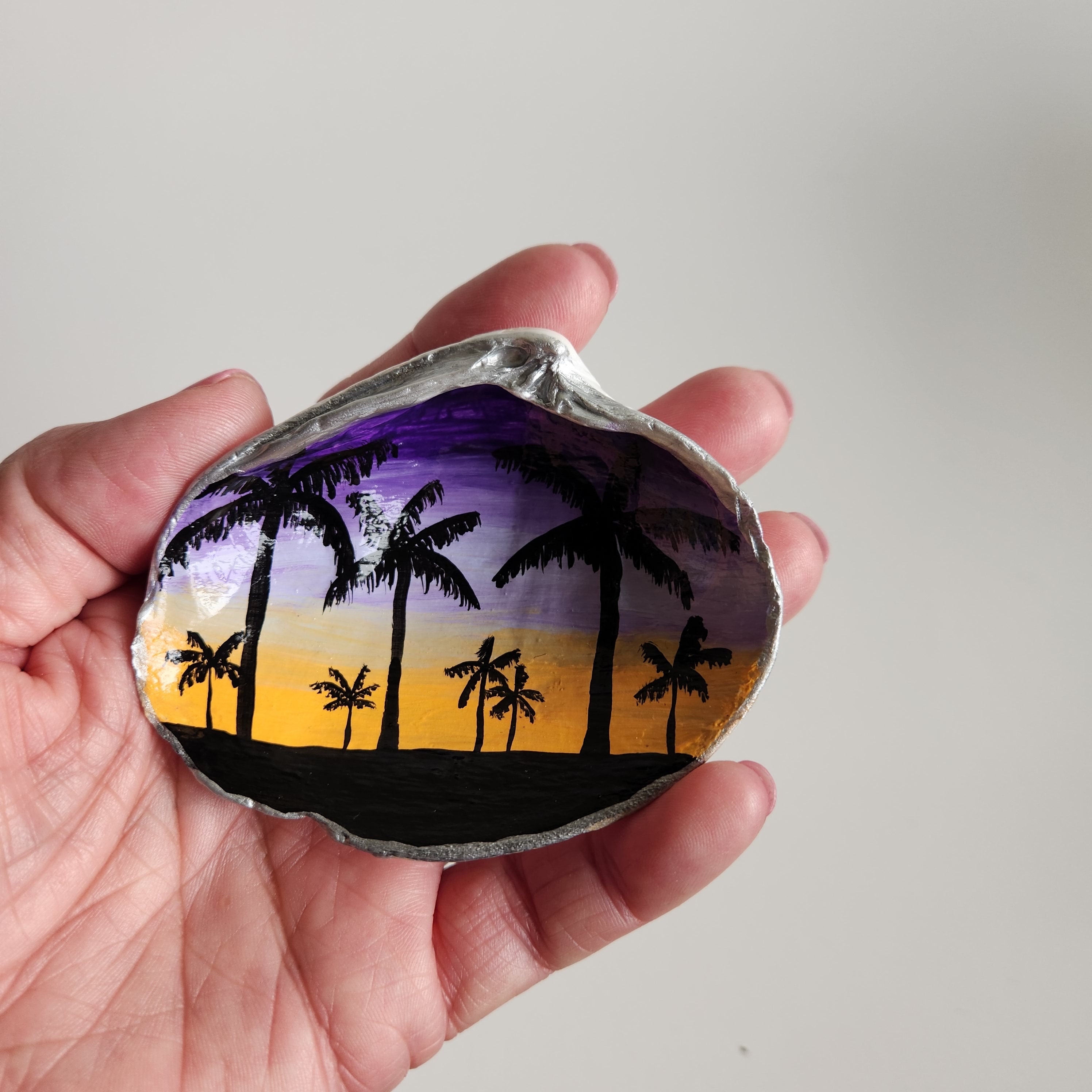 Clam Shell Trinket Dish Ring Dish Palm Trees at Sunset - Etsy
