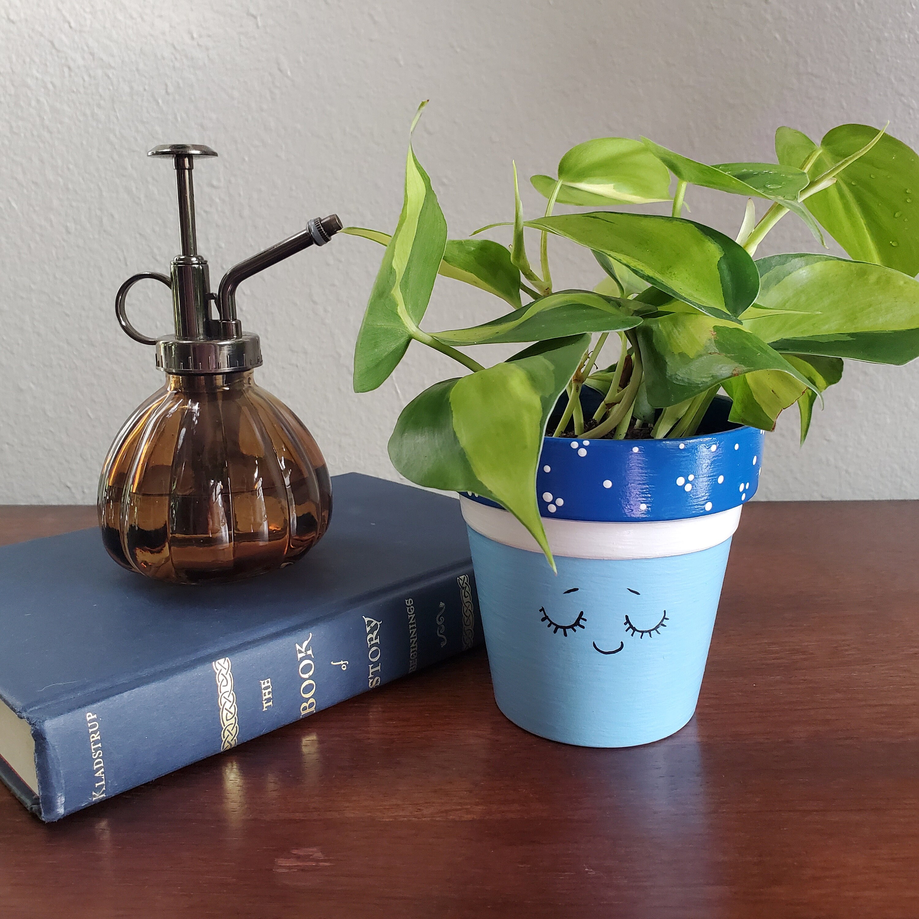 Hand Painted Blue Happy Face Flower Pot 4" - Etsy