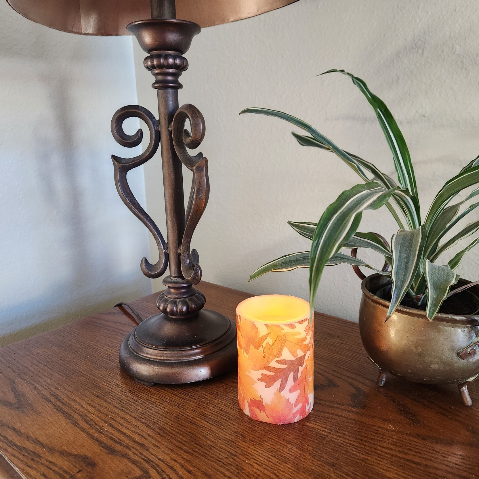Fall Autumn LED Flameless Wax Pillar Candle Fall Leaves - Etsy