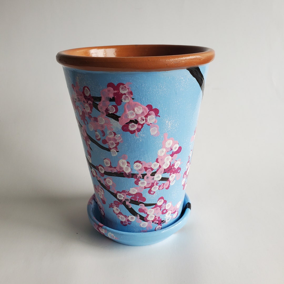 Cherry Blossom Planter Pot Hand Painted 4.25" - Etsy