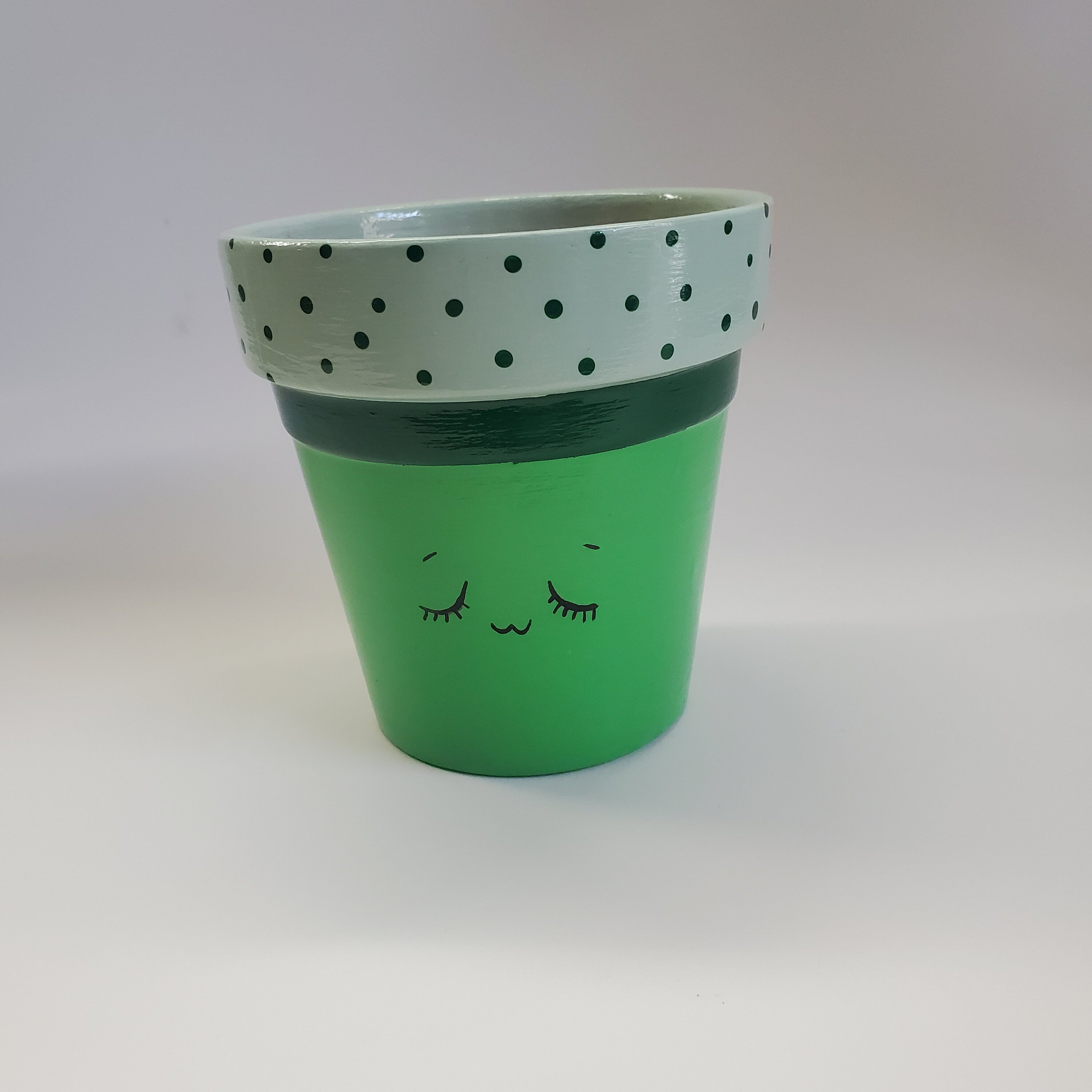 Hand Painted Green Happy Face Flower Pot 4 | Etsy