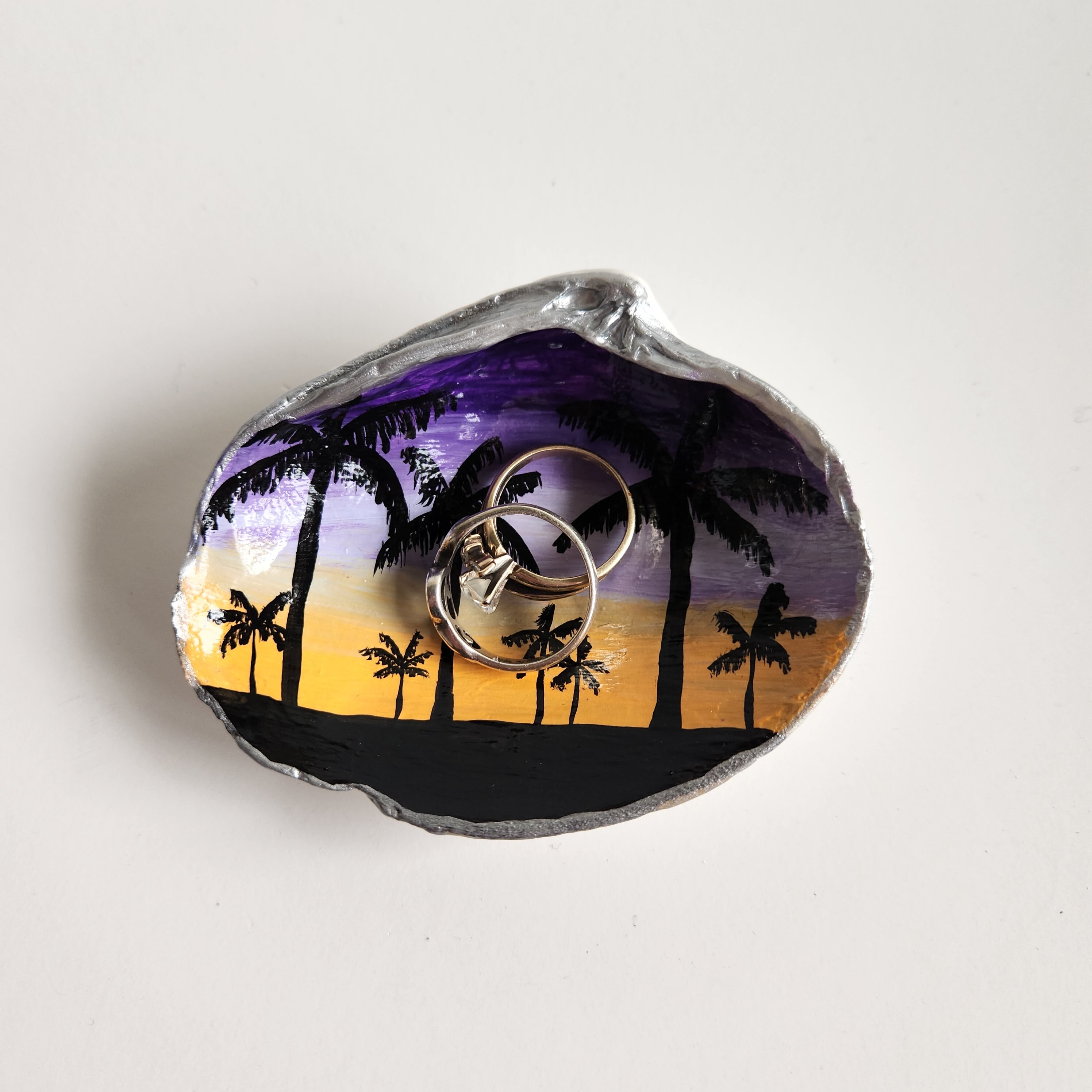 Clam Shell Trinket Dish Ring Dish Palm Trees at Sunset - Etsy