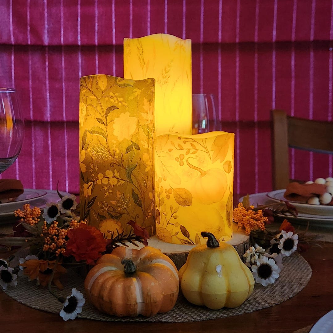 Fall Thanksgiving Decor Set of 3 LED Flameless Wax Pillar Candles - Etsy