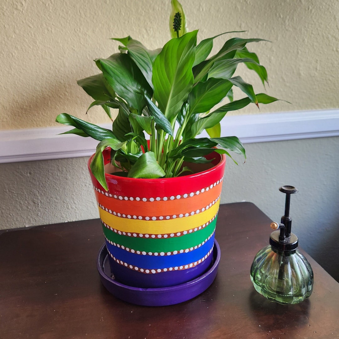 Rainbow Planter Flower Pot 8" Hand Painted - Etsy
