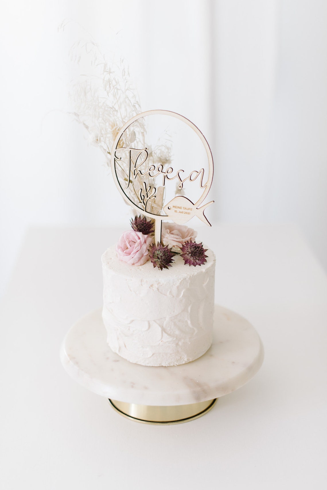 Cake Topper 'theresa' Made of Wood Wreath With Fish + Name - Etsy