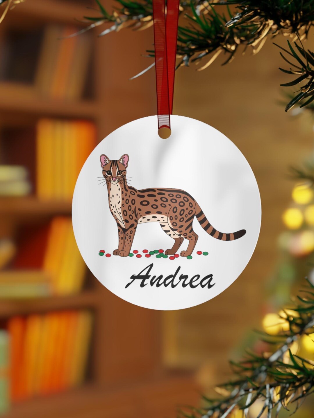 Ocelot Ornament | Personalized Name Metal Ornament - Etsy