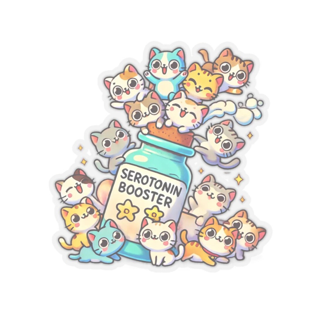 Serotonin Sticker, Cat Sticker, Cute Cat Decal, Mood Booster, Happy Cat ...