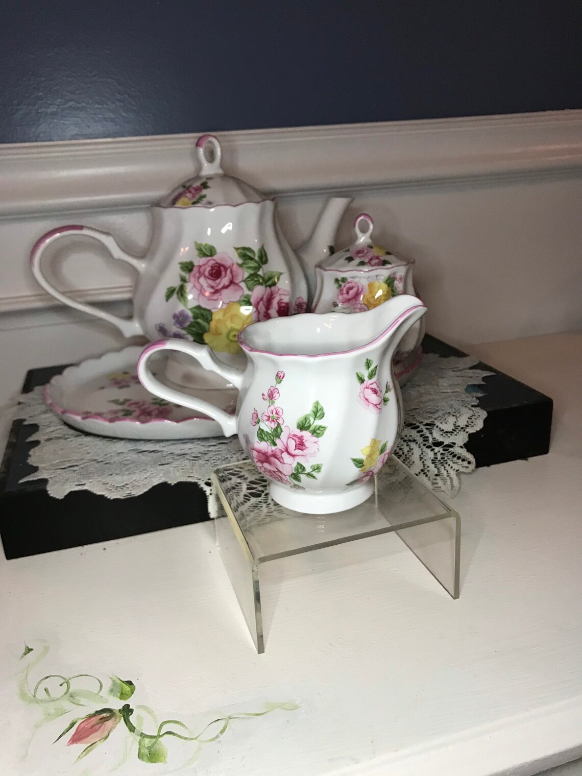 4 Pc. Porcelain Teapot Serving Set With Teapot, Sugar, Creamer and ...